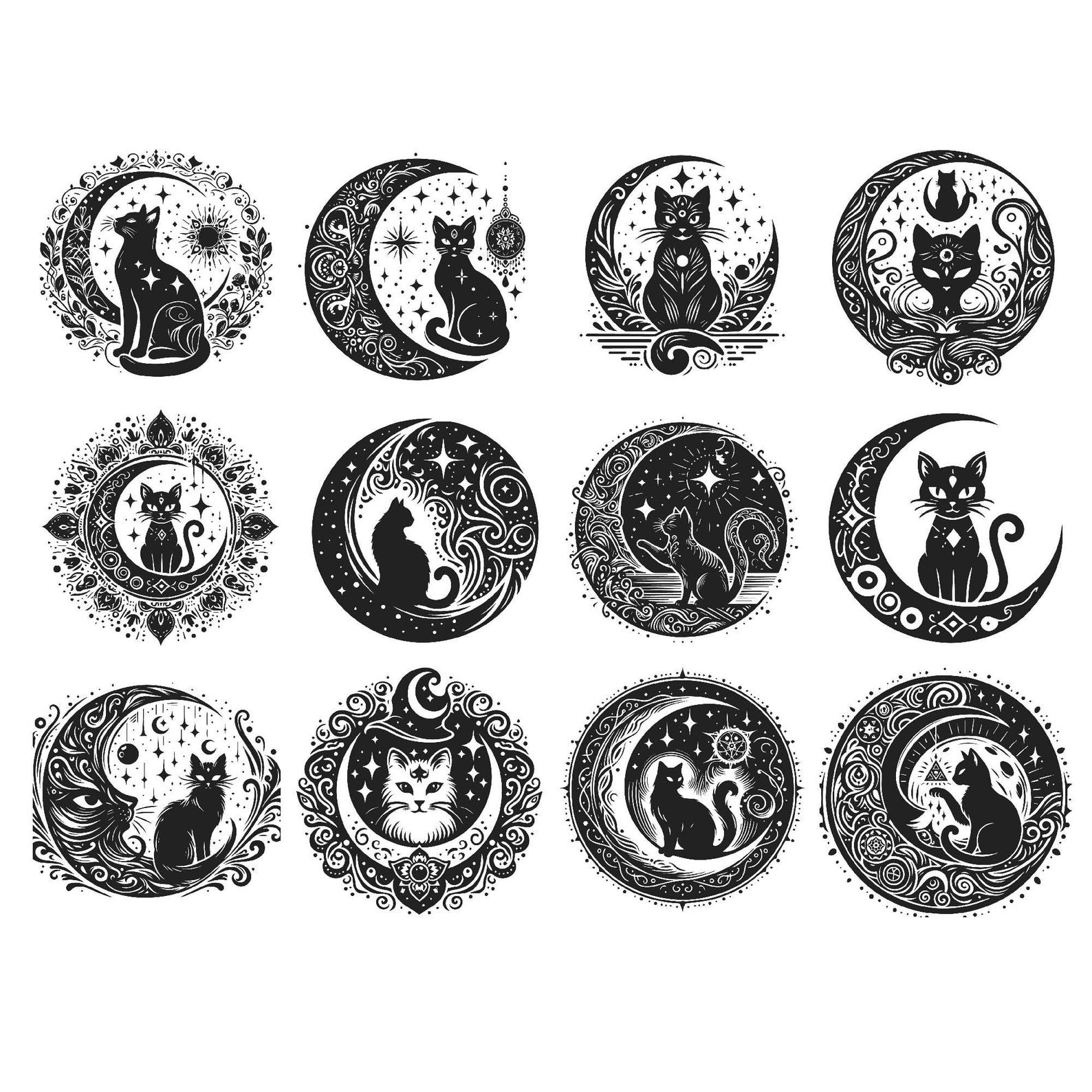 Cat and Moon Phases SVG Bundle, Cat Silhouette Svg, Cat Moon Svg, Cat ...