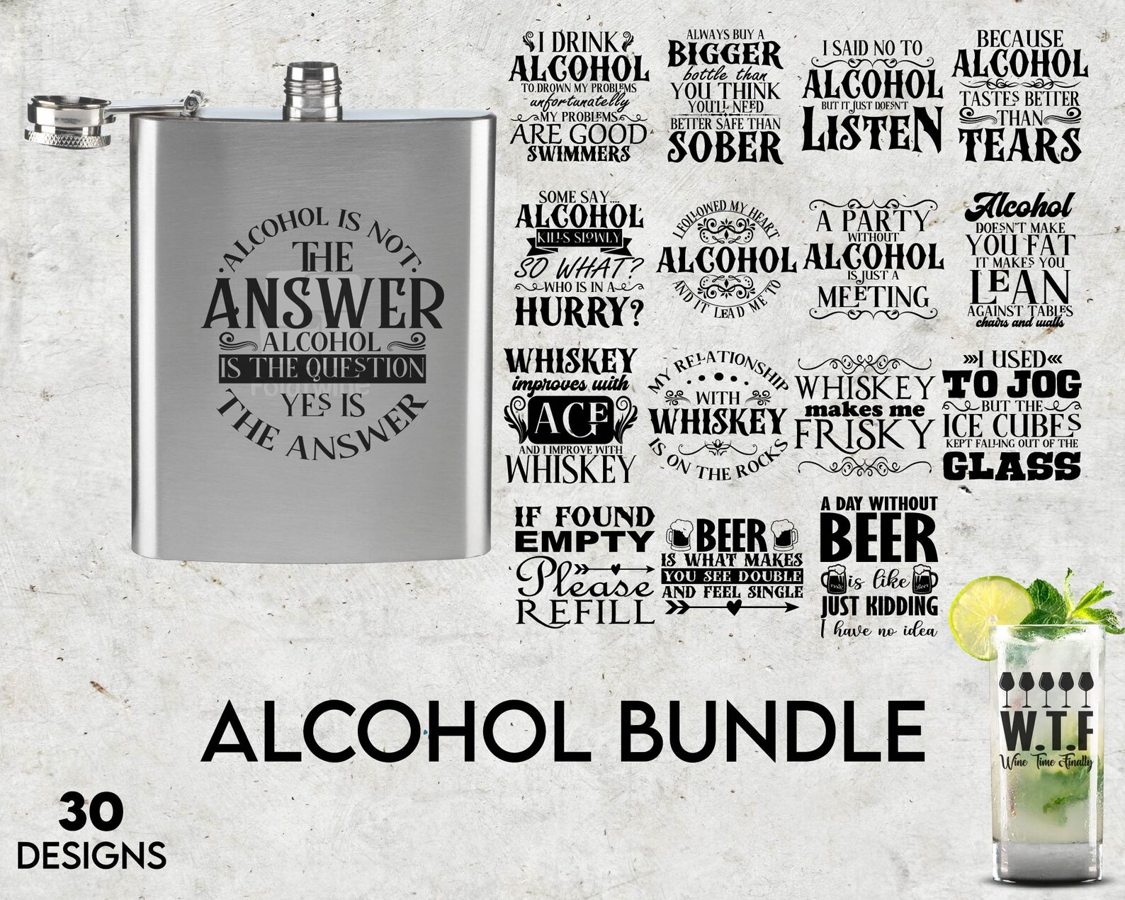 Alcohol SVG Bundle, Funny Flask Sayings Svg, Whiskey Quotes Svg ...