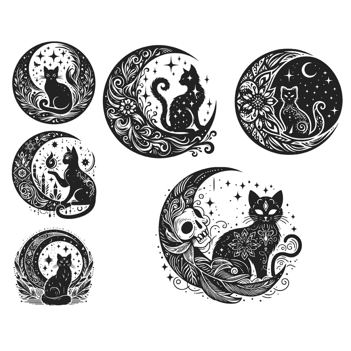 Cat and Moon Phases SVG Bundle, Cat Silhouette Svg, Cat Moon Svg, Cat ...