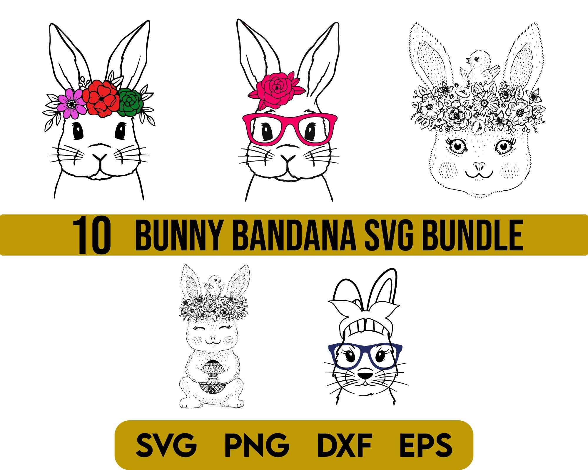 Bunny svg Bundle Florale Hase svg dxf png jpg Osterhase - Etsy México