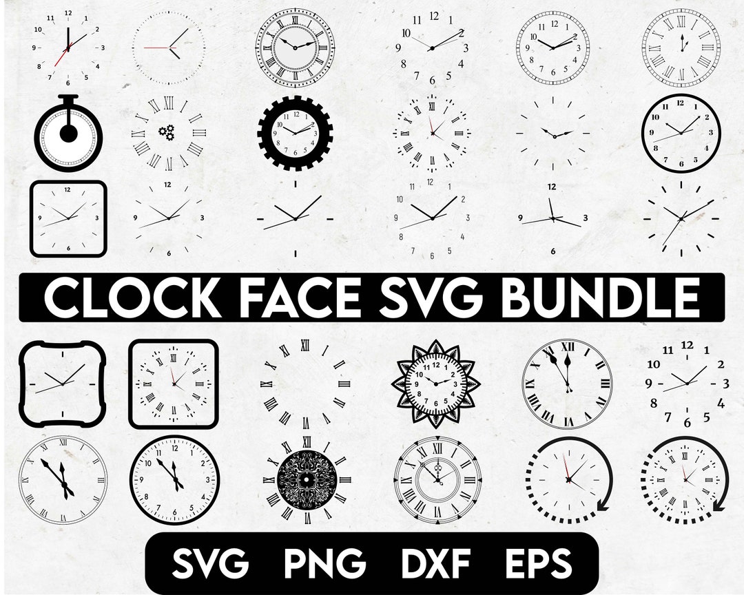 Clock Face Svg Bundle, Clock Face Clipart, Clock Svg, Roman Numeral ...