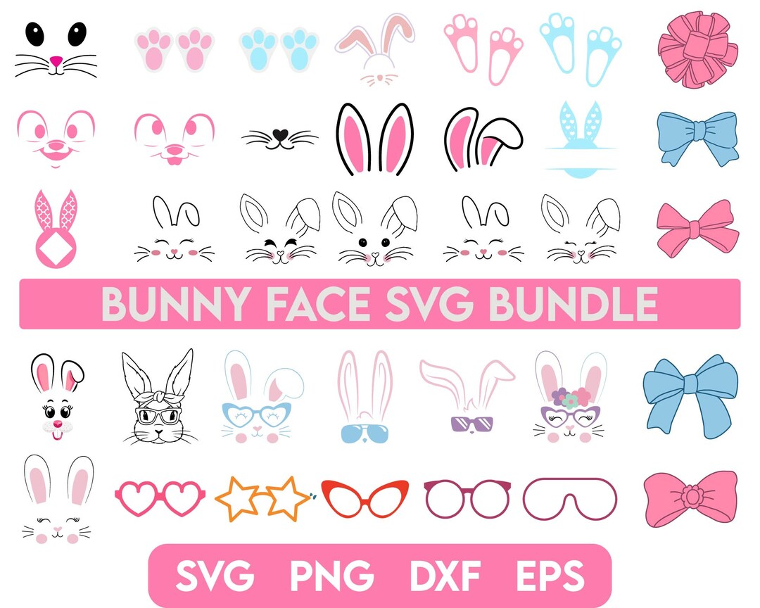 Bunny Face Svg Bundle, Easter Svg, Hase Svg Bundle, Bunny Face Set ...