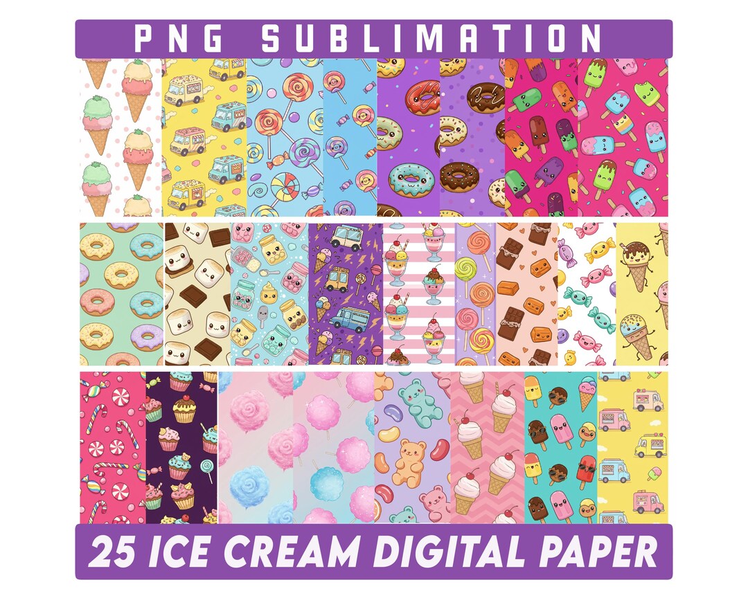 25 Ice Cream Digital Paper Bundle, Ice Cream & Candy Digital Paper Pack ...