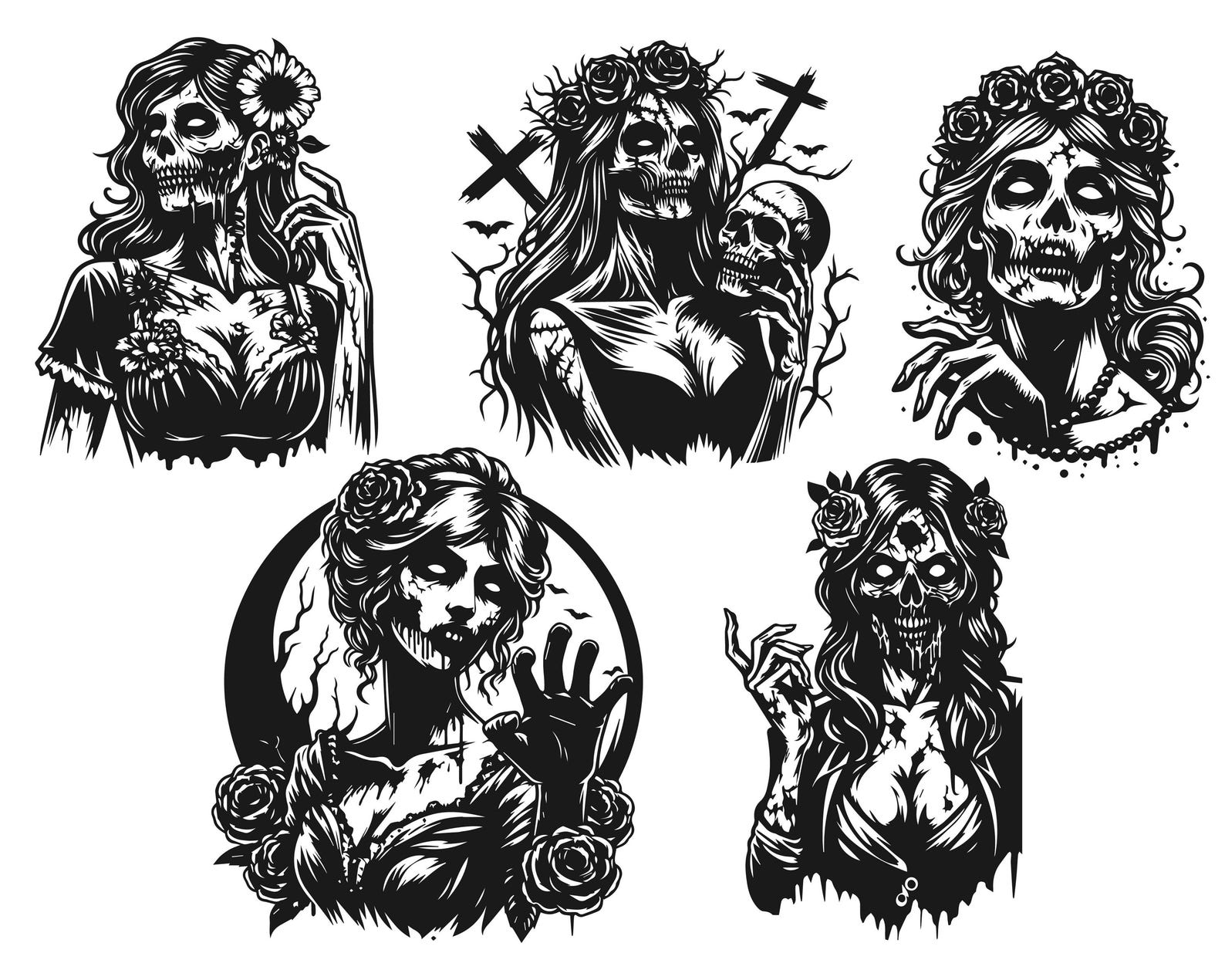 Zombie Lady SVG Bundle, Zombie Svg, Halloween Svg Bundle, Cute Zombie ...