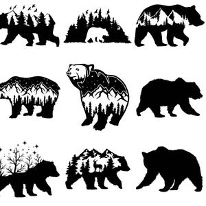 Bear SVG Bundle, Mountains Pine Trees Grizzly Bear SVG Cut File for Cricut, Silhouette, Snowy ...