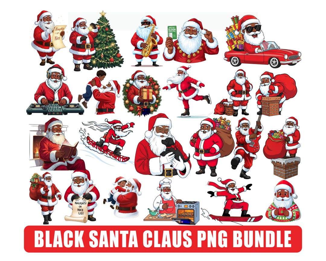 Black Santa Claus Clipart, Vintage Black Santa Png, Holiday Clipart ...