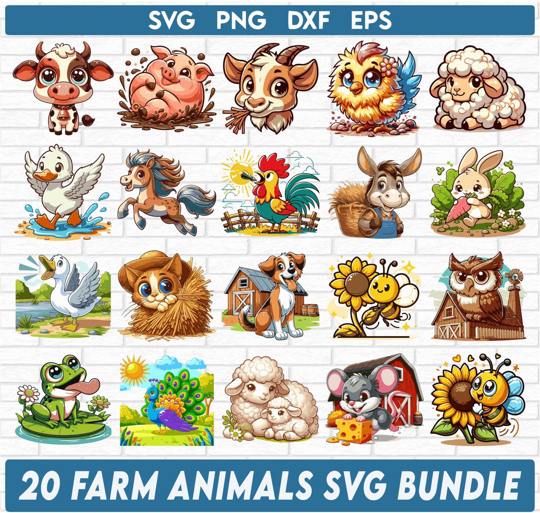 Farm Animals Svg Bundle, Farm Png. Farm Eps, Cute Farm Clipart, Farm ...