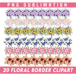 Floral Border Clipart Bundle PNG, Floral Clipart, Seamless Flower ...