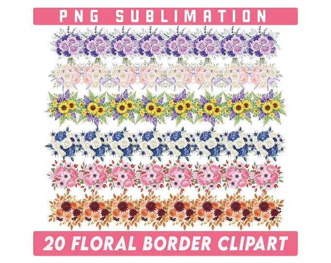 18 Flower Border MIX Clipart, Floral Border Bundle, Digital Clipart ...