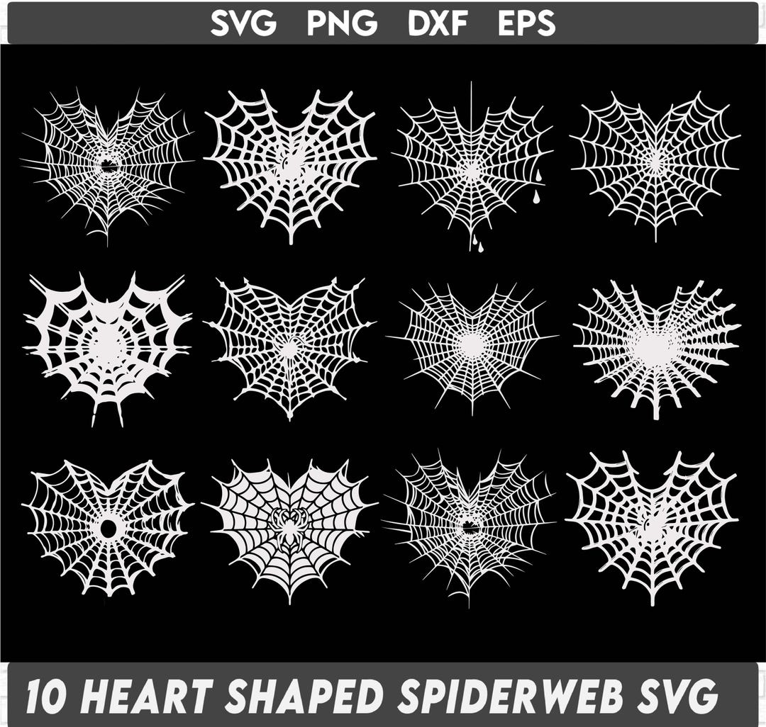 Heart Shaped Spiderweb SVG Bundle, Spider SVG, Spiderweb Cut File ...