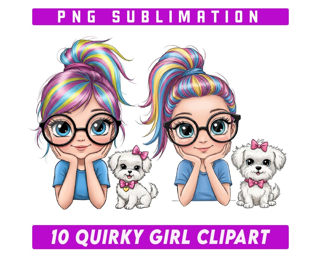 10 Quirky Cute Little Girl Clipart Bundle, Whimsical Illustration, Junk ...