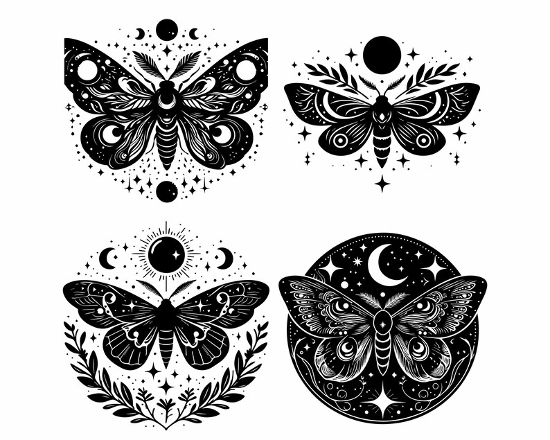 Moth SVG Bundle, Moth Line Drawing, Moth SVG, Moths Clipart, Boho Moth ...