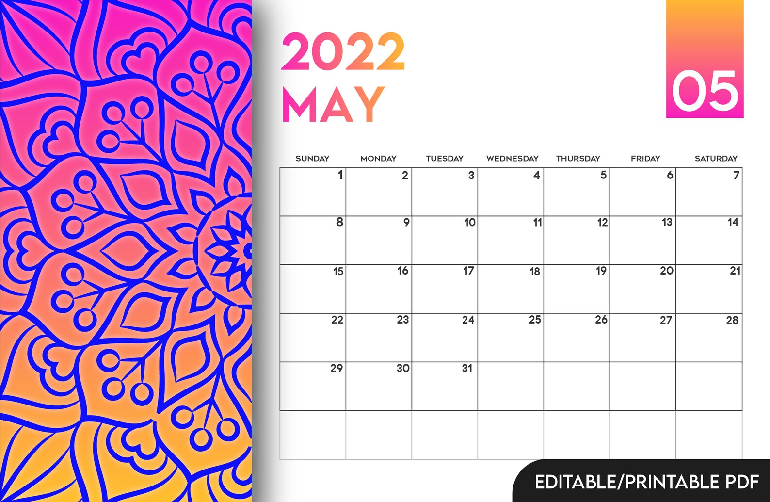 Editable 2022 Calendar Printable 2022 Monthly Calendar Cute | Etsy