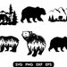 Bear SVG Bundle, Mountains Pine Trees Grizzly Bear SVG, Mama Bear Silhouette, Snowy Winter Scene ...