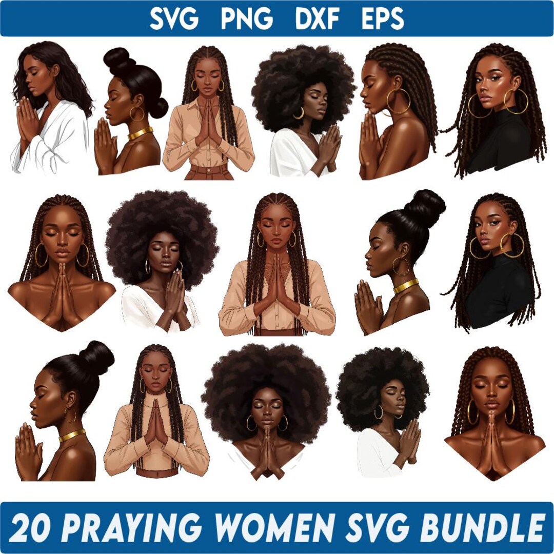 Black Girl Praying Clipart PNG, Afro Girl Bundle Png, Pray, Women of All Ages, Woman of Faith ...