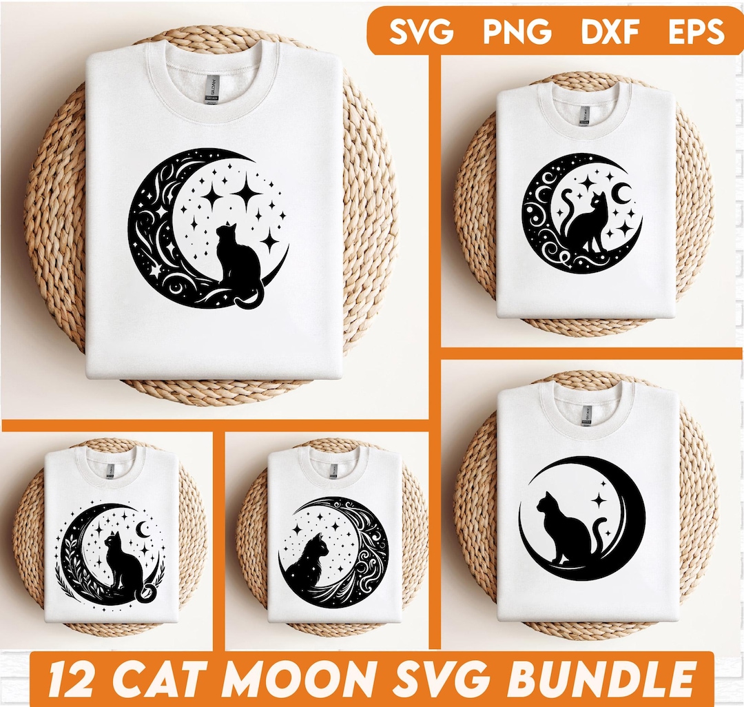 Cat and Moon Phases SVG Bundle, Cat Silhouette Svg, Cat Moon Svg, Cat ...