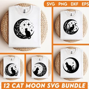 Cat and Moon Phases SVG Bundle, Cat Silhouette Svg, Cat Moon Svg, Cat ...