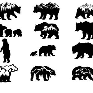 Bear SVG Bundle, Mountains Pine Trees Grizzly Bear SVG Cut File for Cricut, Silhouette, Snowy ...