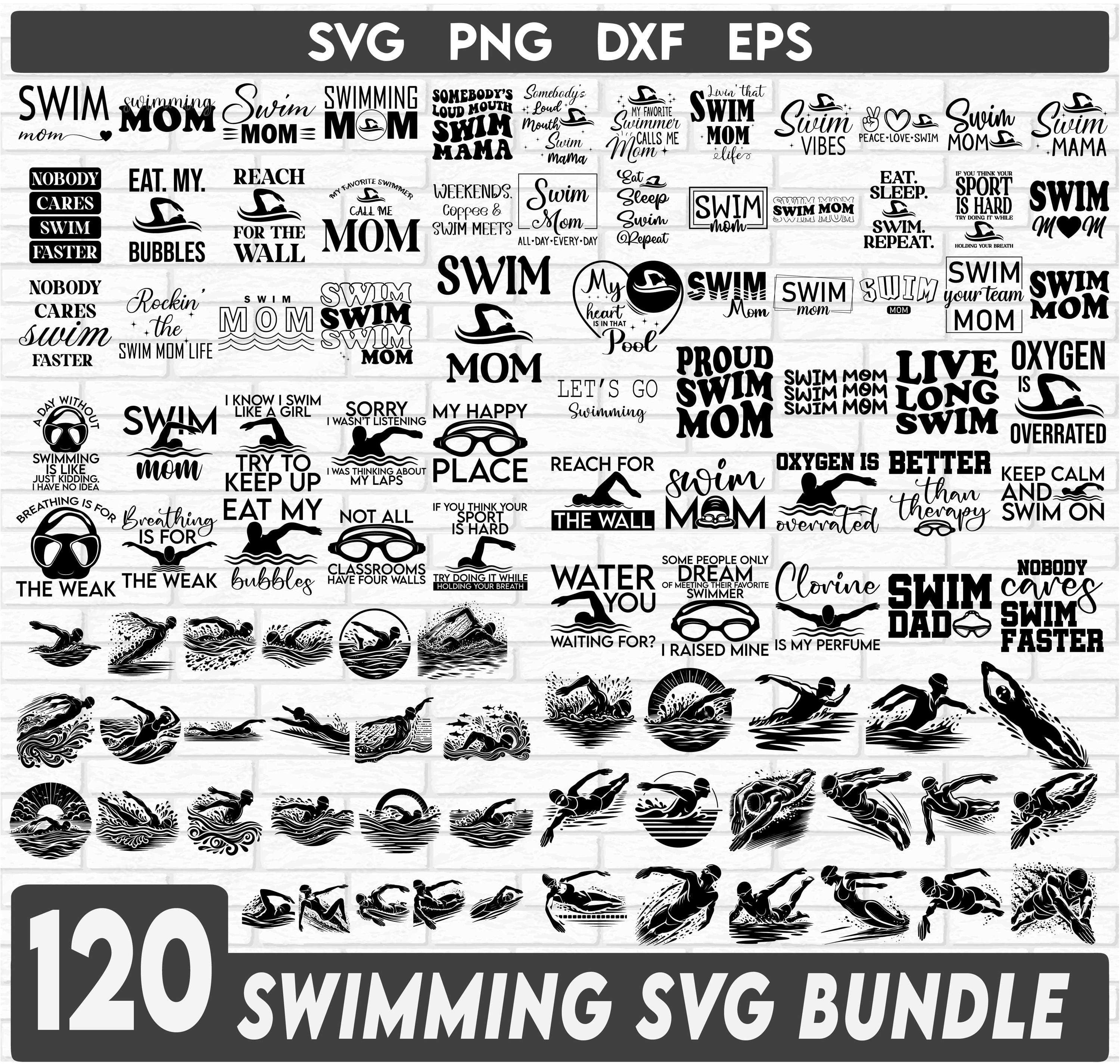 Swimming Svg Bundle, Swimming Mom, Ocean Svg, Beach Svg, Swimmer Vector ...