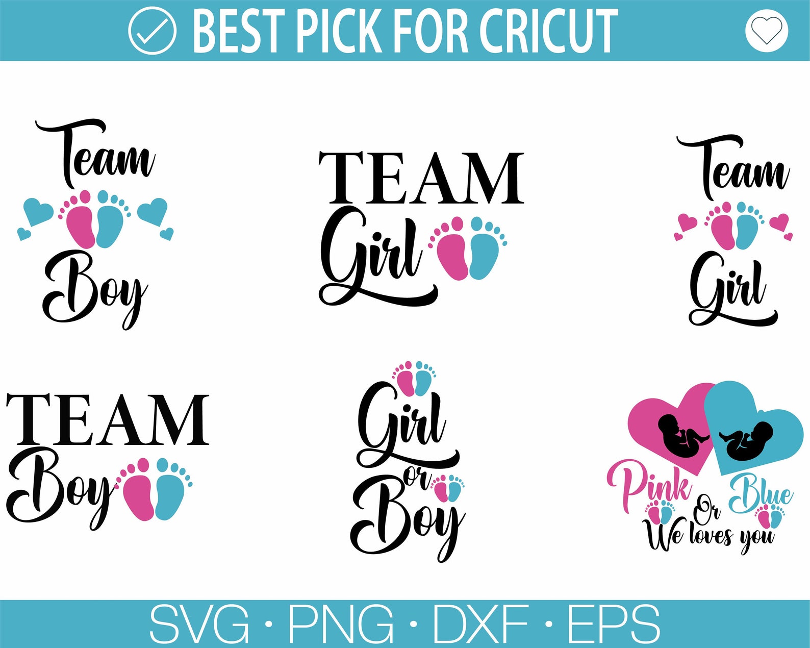 Team Boy Team Girl Svg Bundle Gender Reveal Svg He or She - Etsy