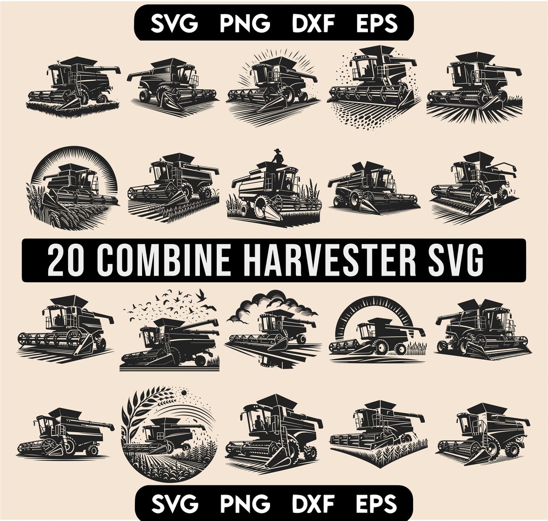 Combine Harvester SVG Bundle, Farm Vehicle SVG, Wheat Harvester Svg ...