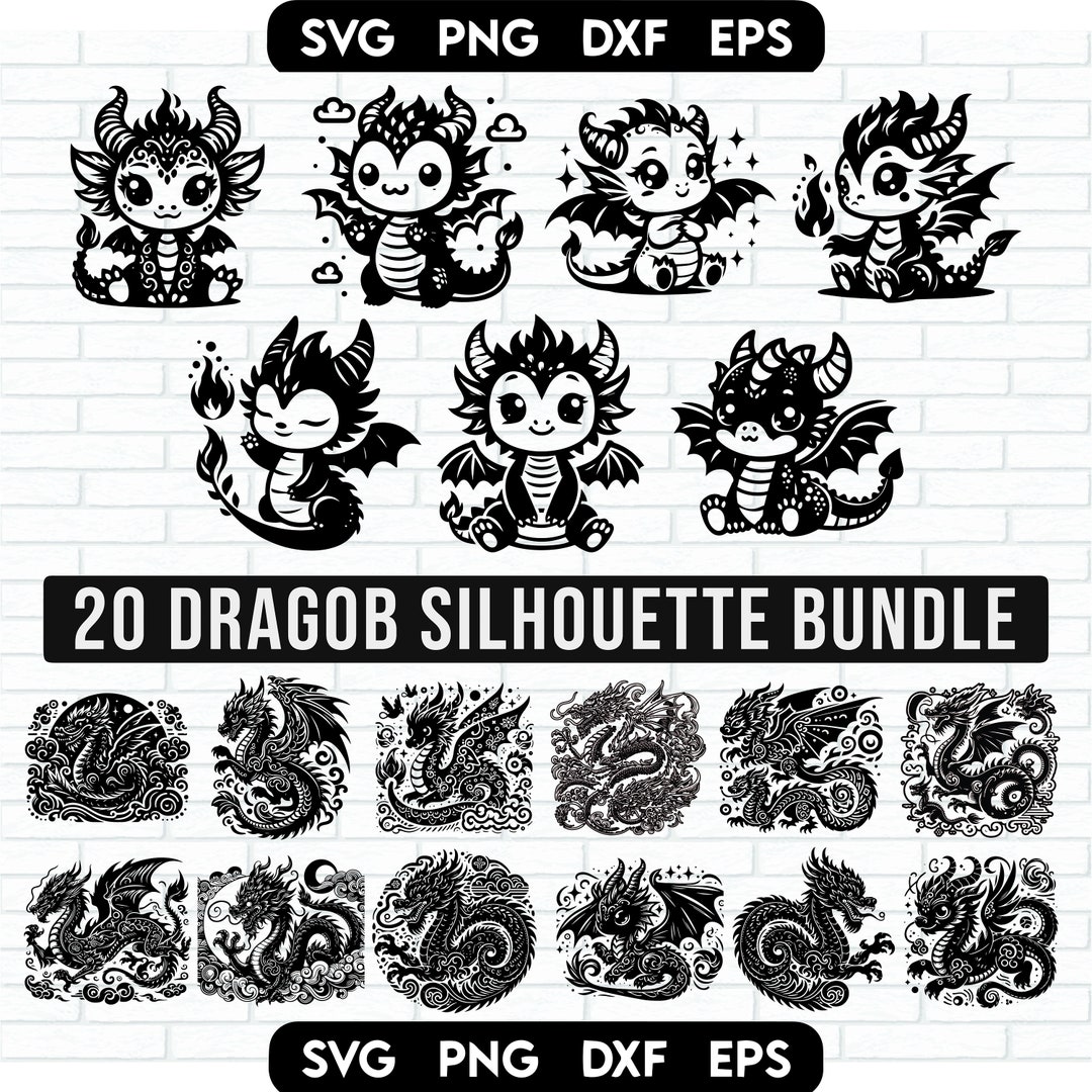 Dragon SVG Bundle, Floral Dragon Svg, Dragon Line Art, Cute Dragon Svg ...