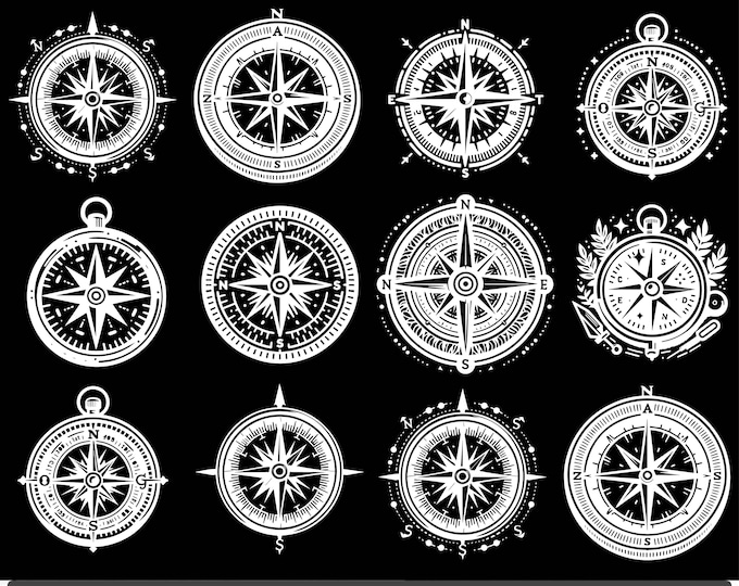 Compass SVG Bundle: Silhouette Clipart, Vector Cut Files - Etsy Canada