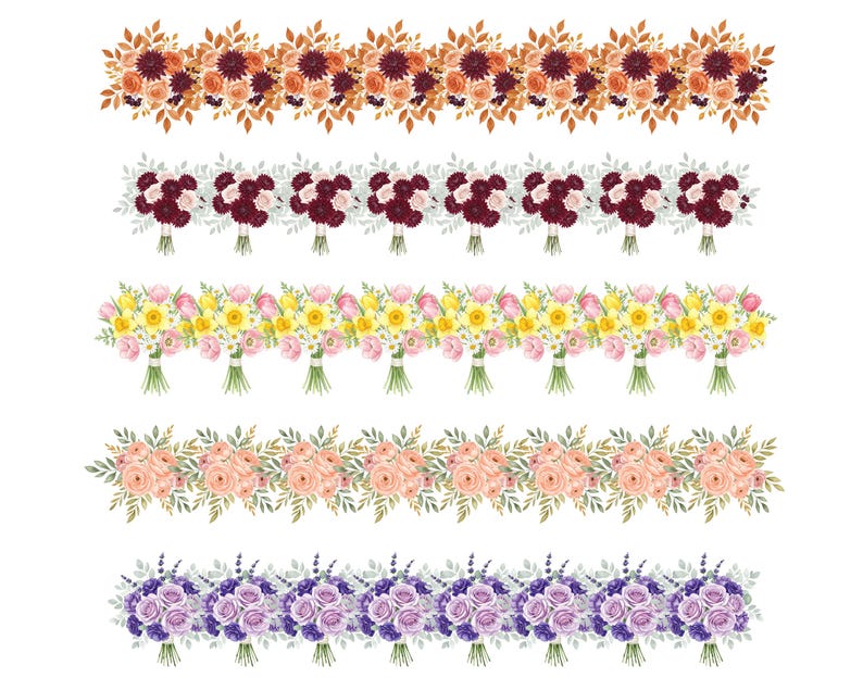 Floral Border Clipart Bundle PNG, Floral Clipart, Seamless Flower ...