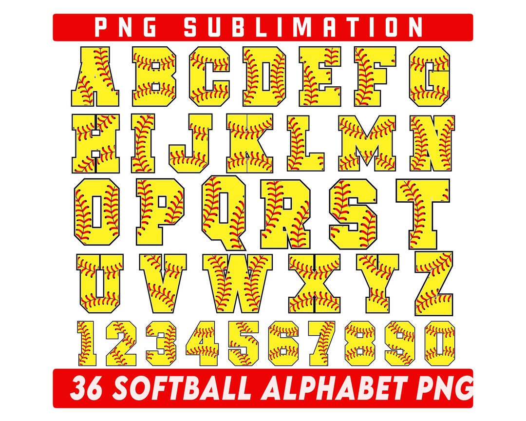 Softball Alphabet and Numbers Png Bundle, Varsity Letters Design ...