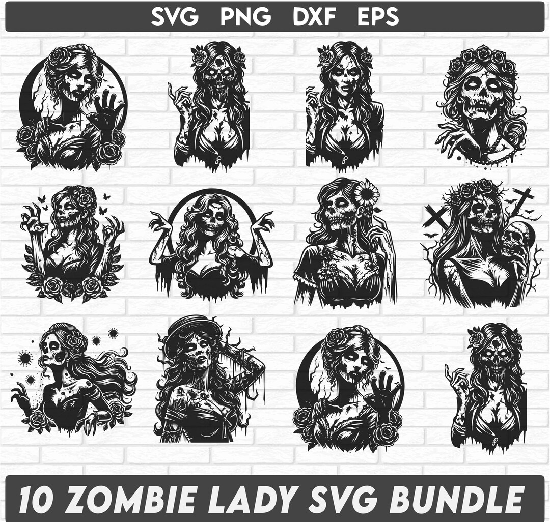Zombie Lady SVG Bundle, Zombie Svg, Halloween Svg Bundle, Cute Zombie ...