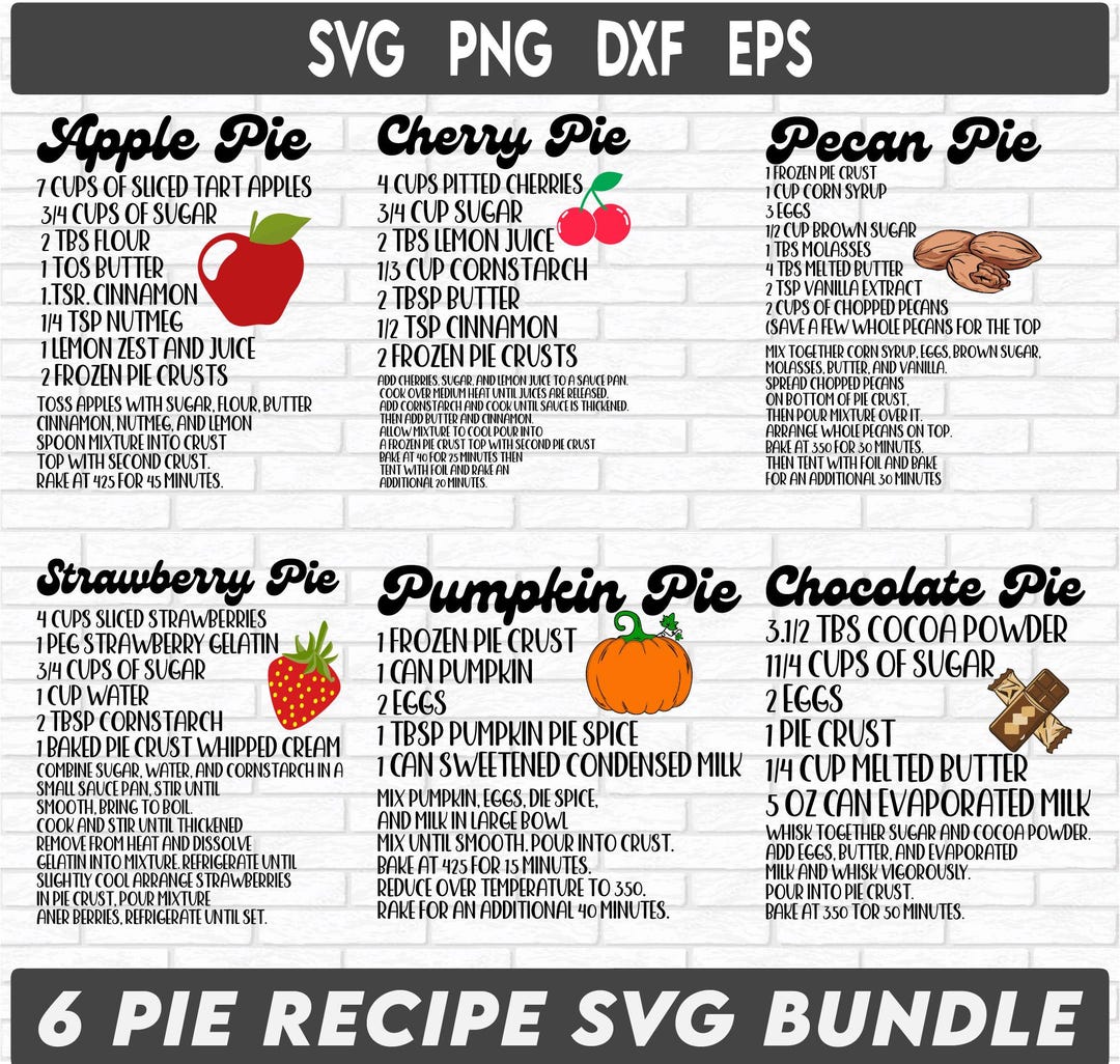 Pie Recipe Bundle Svg, Pumpkin Pie Recipe Svg, Homemade Pumpkin Pie Svg ...