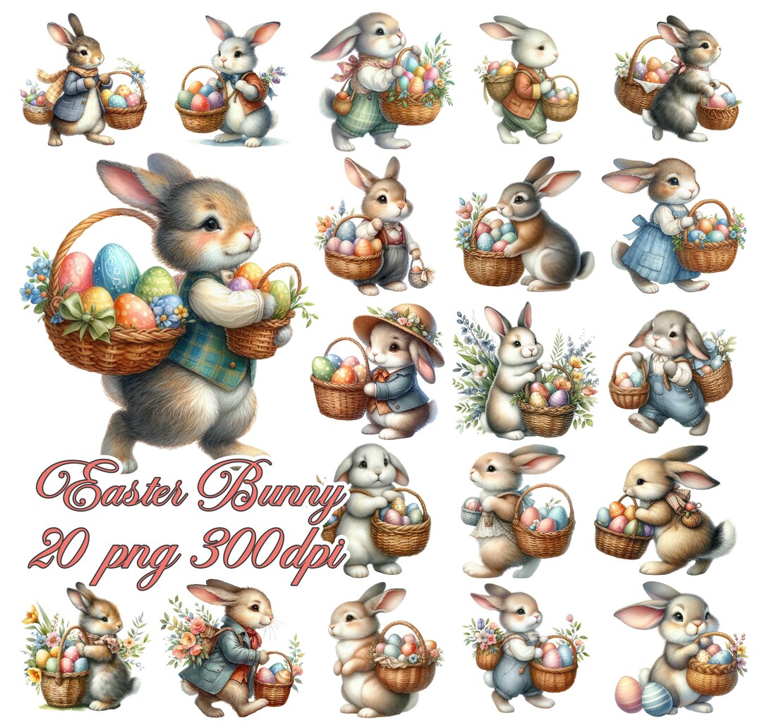 Easter Bunny Clipart Bundle, Easter Clipart, Easter Graphics, Easter ...