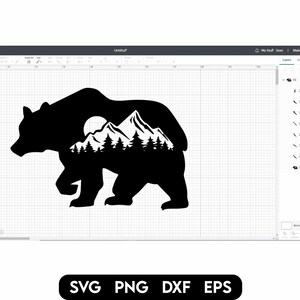 Bear SVG Bundle, Mountains Pine Trees Grizzly Bear SVG, Mama Bear Silhouette, Snowy Winter Scene ...