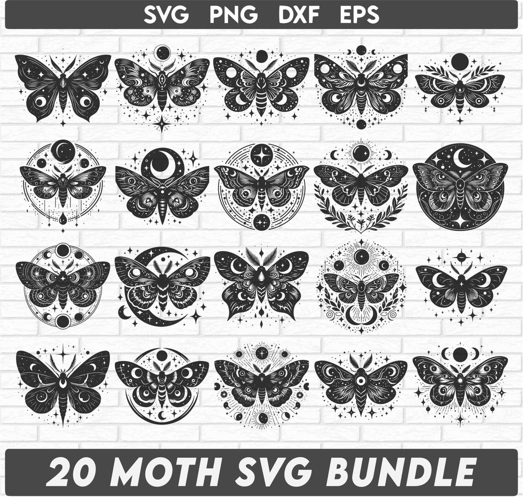 Moth SVG Bundle, Moth Line Drawing, Moth SVG, Moths Clipart, Boho Moth ...