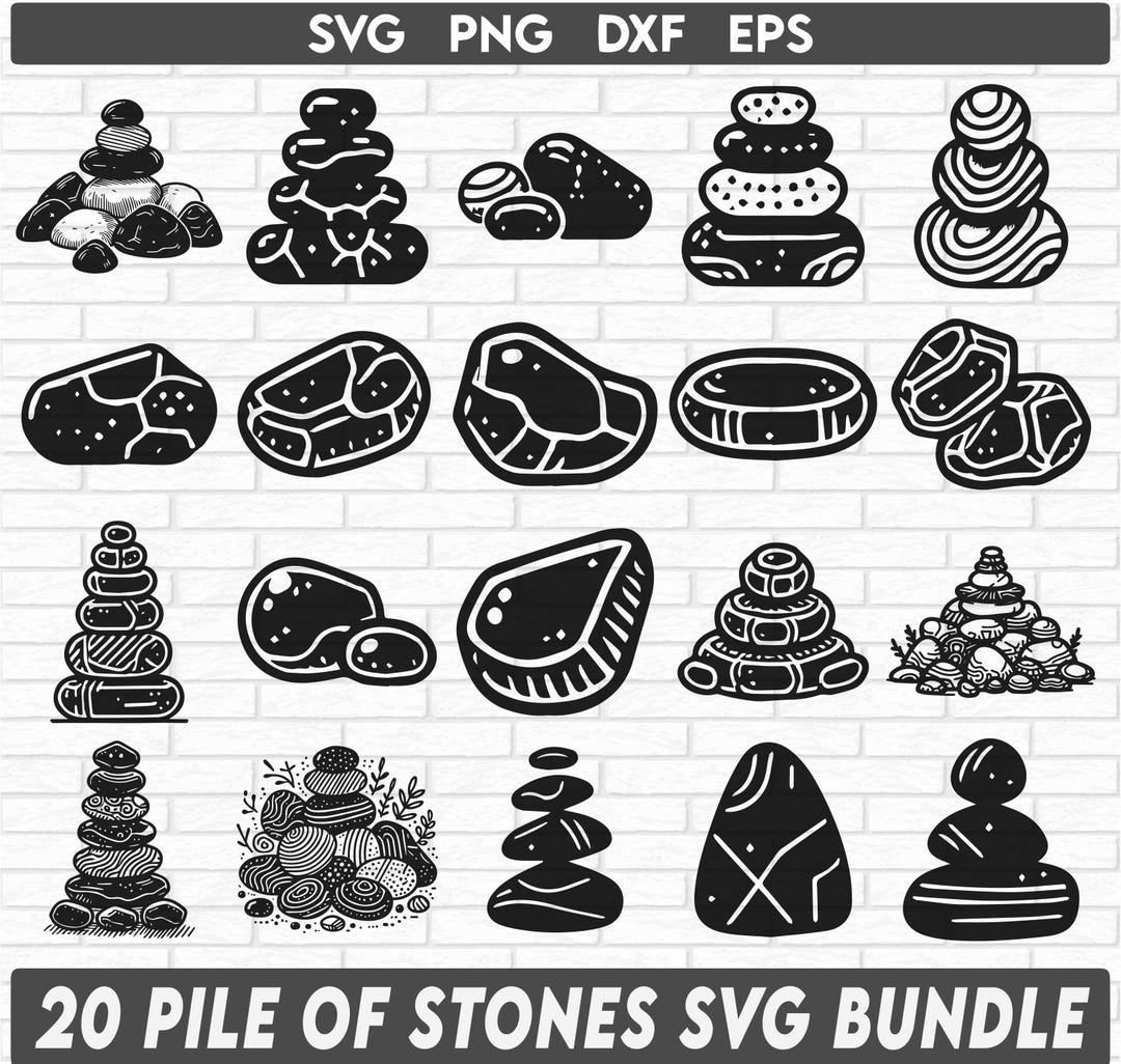 Pile of Stones SVG Bundle, Pile of Rocks Boulder Stone Stack Mound Heap ...