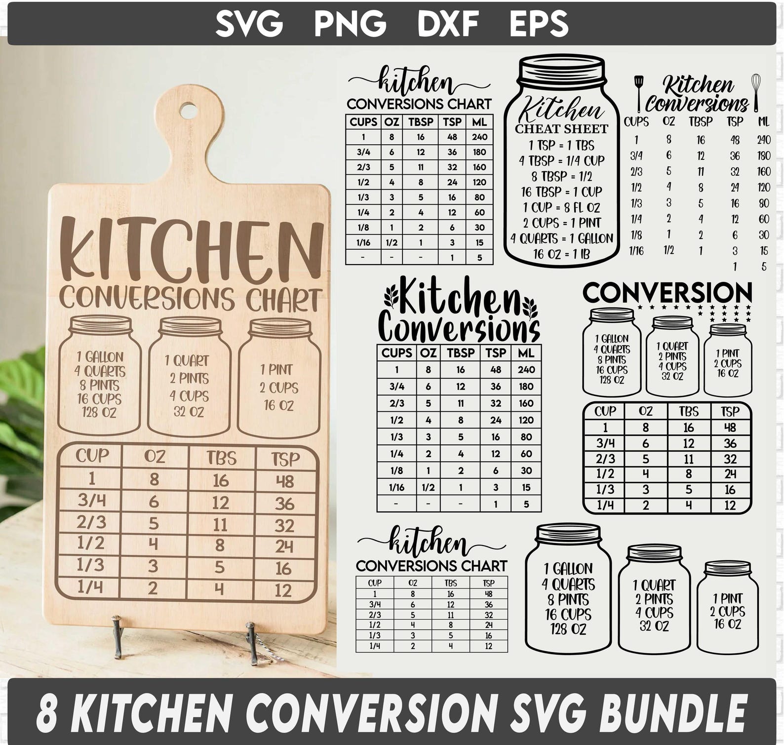 Kitchen Conversion Chart Svg, Decorative Kitchen Conversion, Kitchen ...
