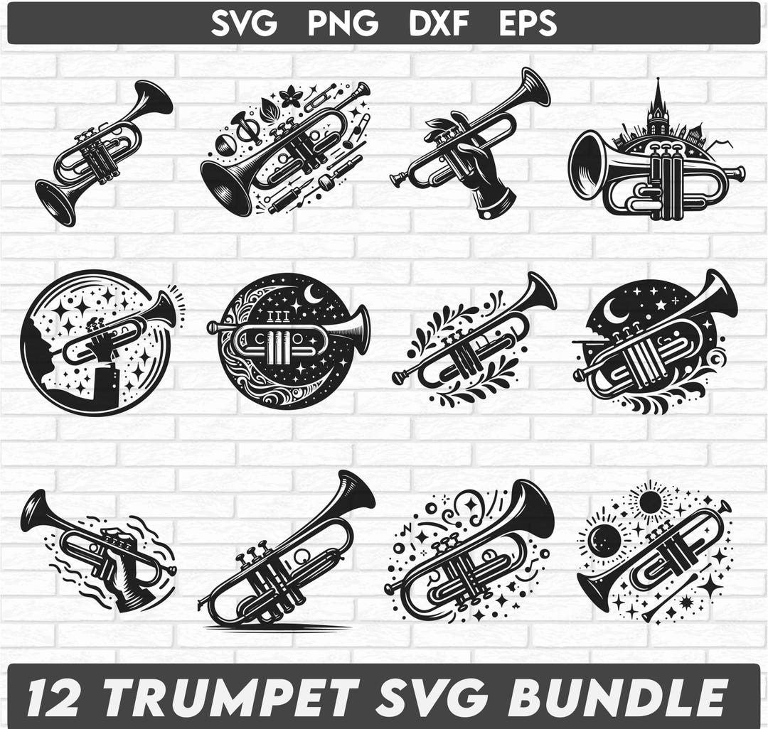 Trumpet Art Bundle, Trumpet Svg, Trumpet Clipart, Trumpet Png, Trumpet ...