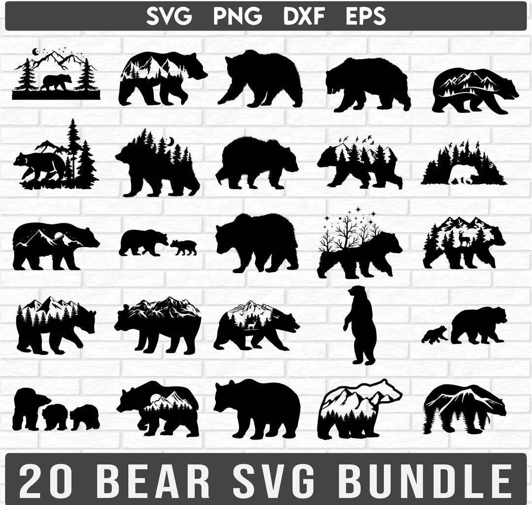 Bear Mountain and Tree Svg Bundle, Night Nature Svg, Wildlife Forest ...