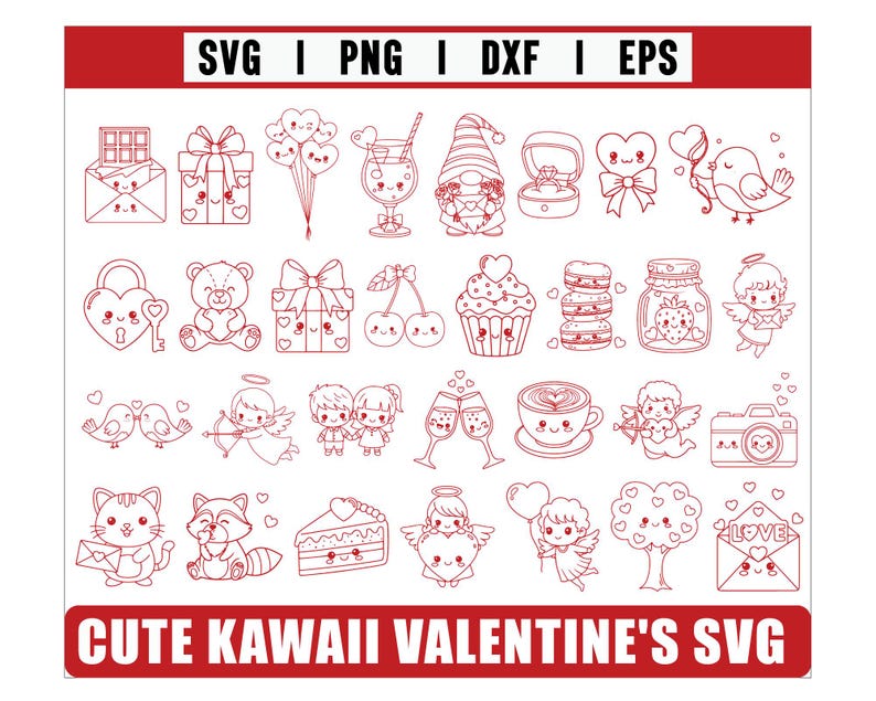 Cute Kawaii Valentine's SVG, Chunky Valentine Graphics, Valentine's Png ...