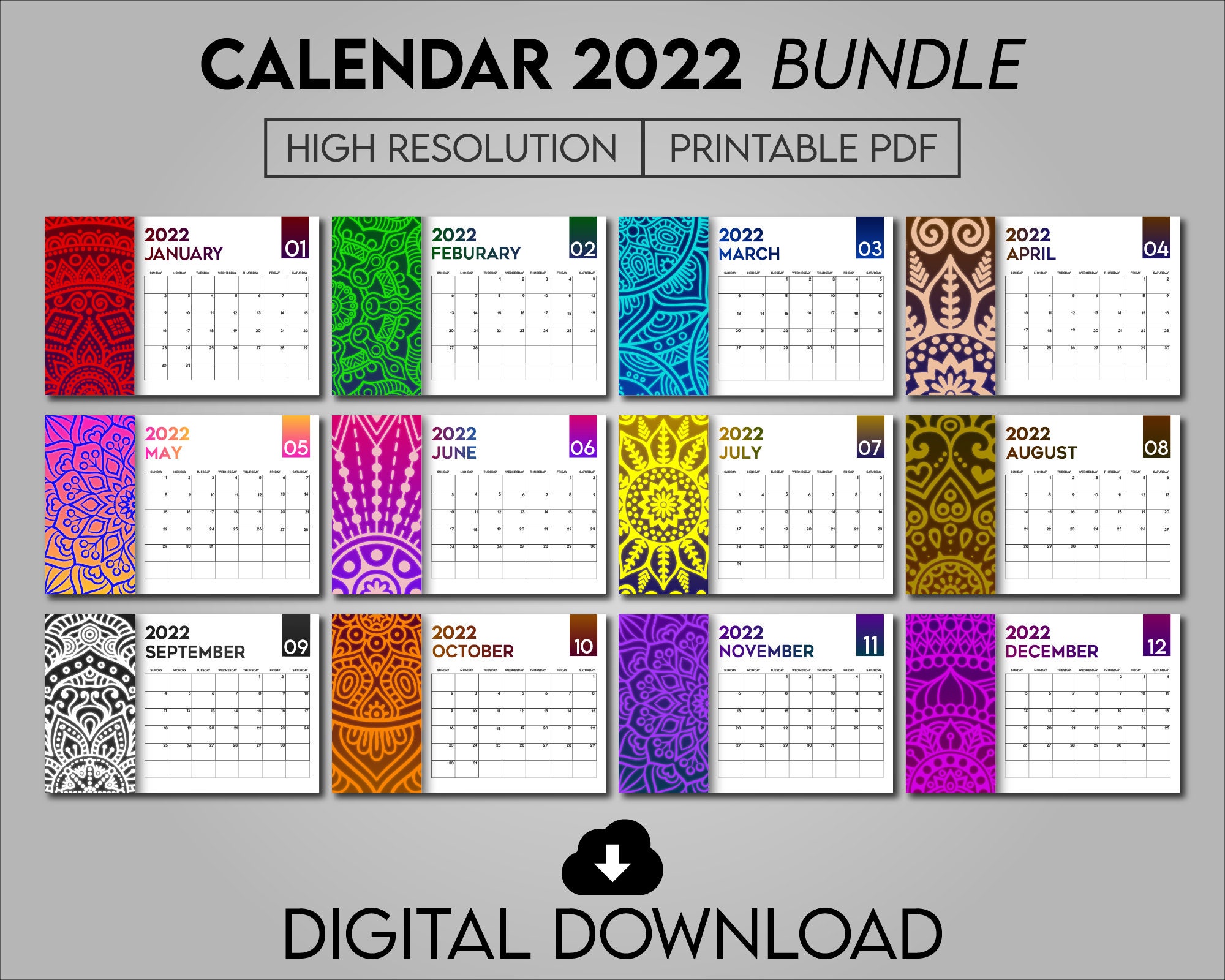 Editable 2022 Calendar Printable 2022 Monthly Calendar Cute | Etsy