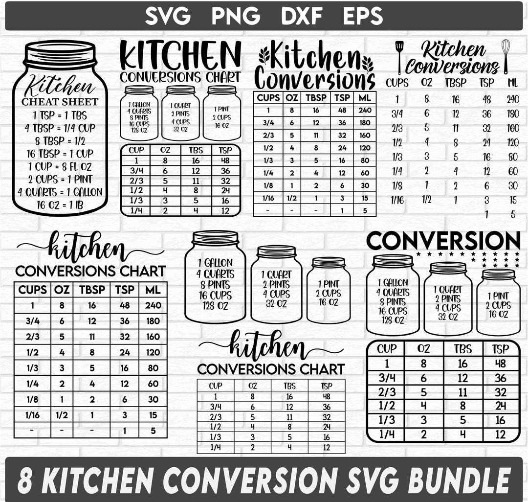 Kitchen Conversion Chart Svg Bundle, Measurement Conversions Chart ...