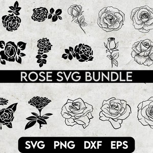 Rose Svg Bundle, ROSES Svg, Rose Clipart Bundle, Rose Svg Cut Files for ...