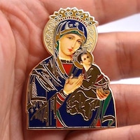 Baby Baptism Pin With 4 Charms Virgin Mary & Cross, Personalized ...