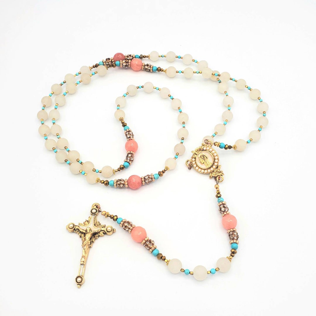 Catholic Rosary. Handcrafted. made With Real Natural Matte Jade Beads ...