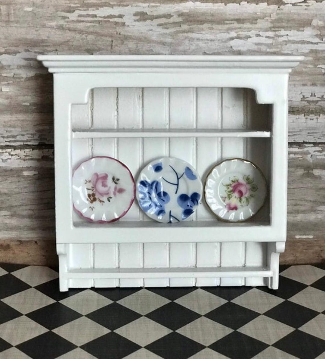 Miniature Dollhouse 1:12 Scale White Wooden Kitchen Shelf With Set of ...