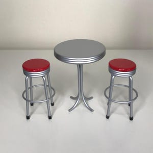 1950’s Diner Silver Round Table With 2 Barstools, Miniature Dollhouse 1 ...