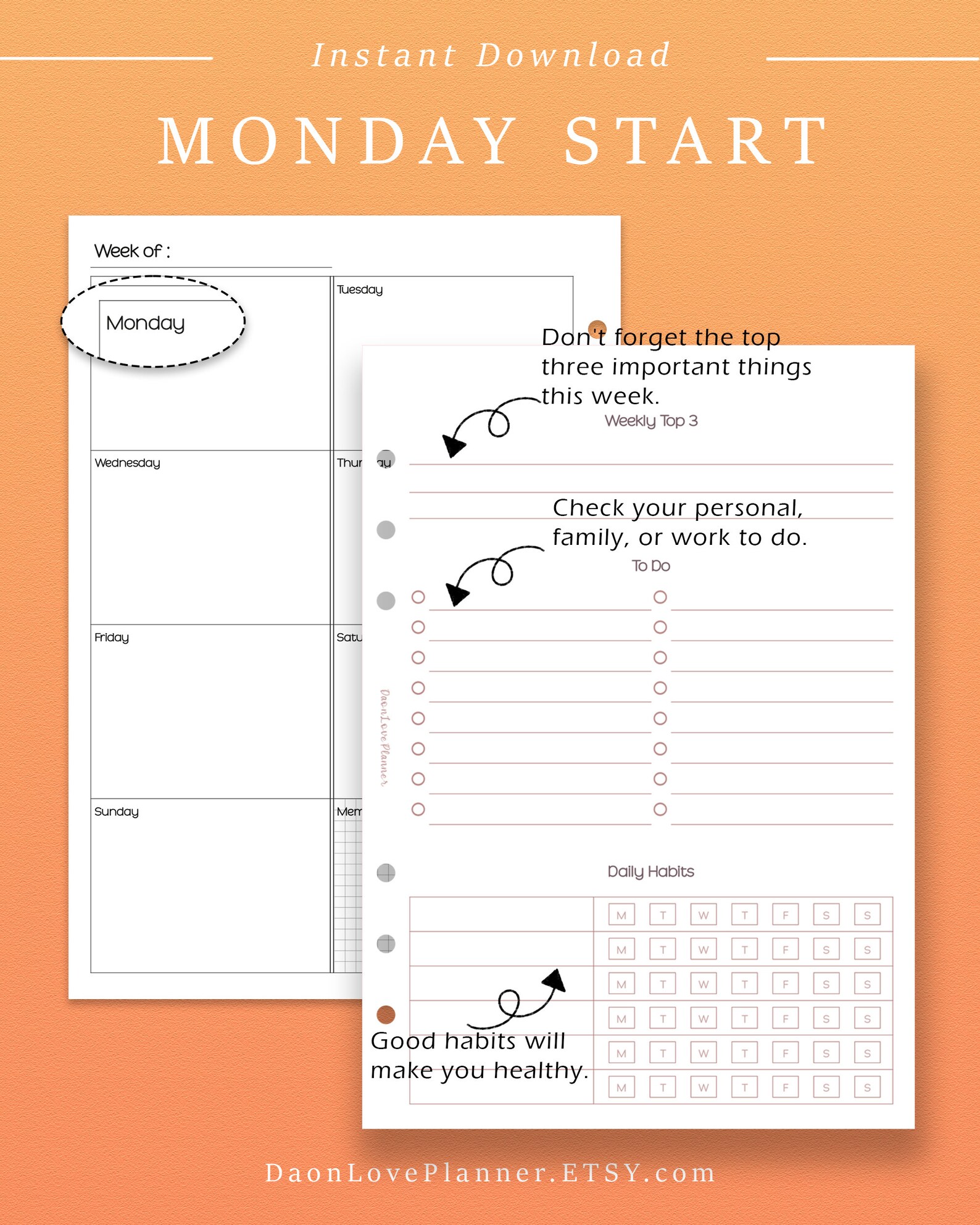 Printable Undated Weekly Planner Weekly Bullet Journal Bujo - Etsy