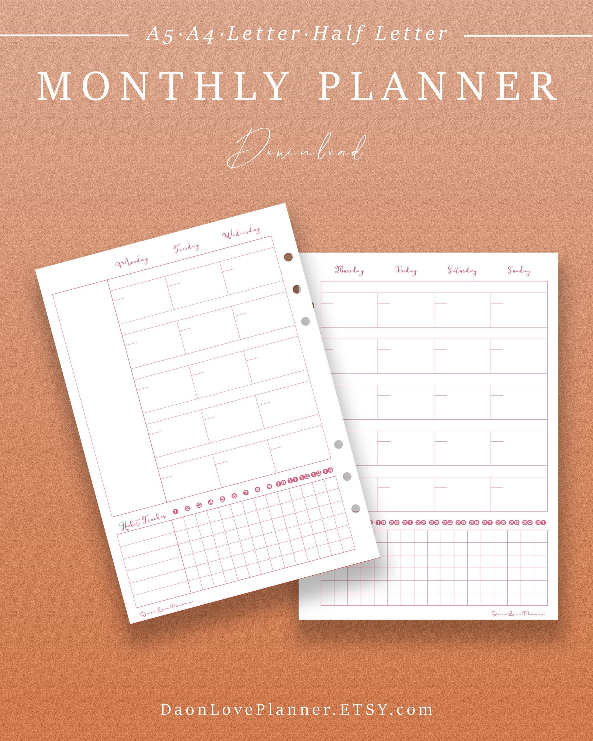 To Do List Minimalist Monthly Calendar with Habit Tracker Digital PDF ...