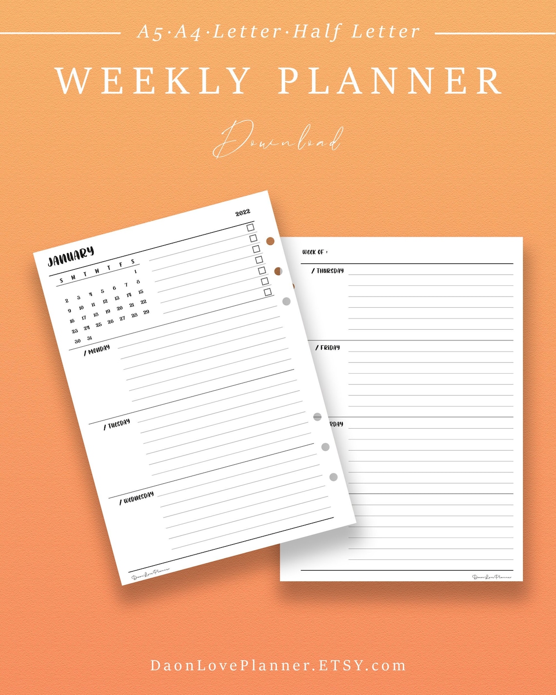 Printable Calendar Weekly Planner 2022 Weekly Journal | Etsy
