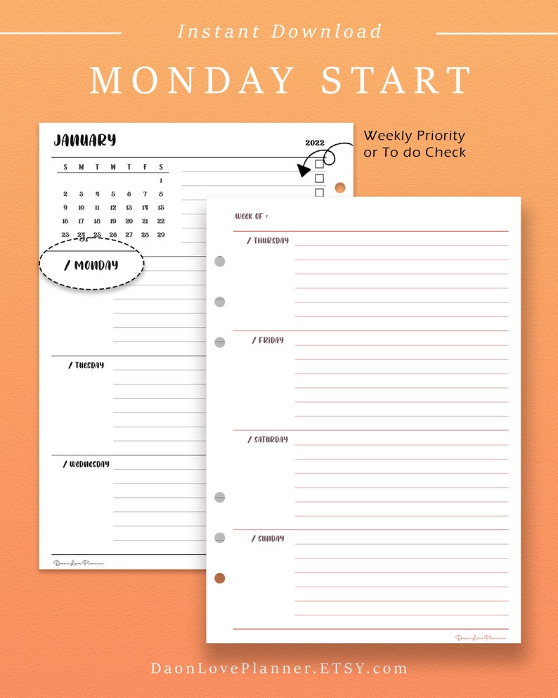 Printable Calendar Weekly Planner 2022 Weekly Journal | Etsy